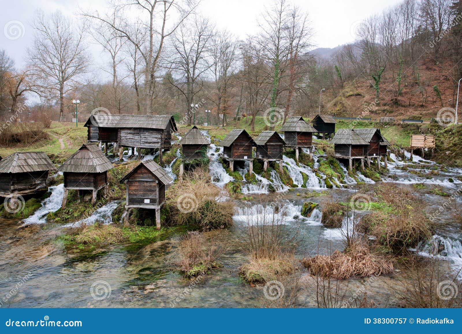 Wooden Water Mills Built on a Fast Floting River Stock Image - Image of ...