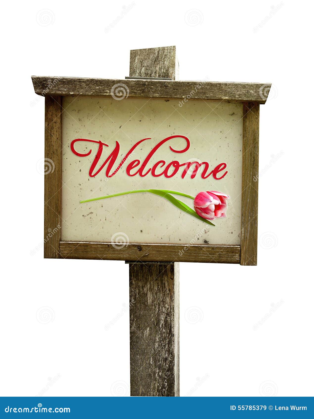Wooden Welcome Sign with a Tulip Stock Image - Image of office, birth ...