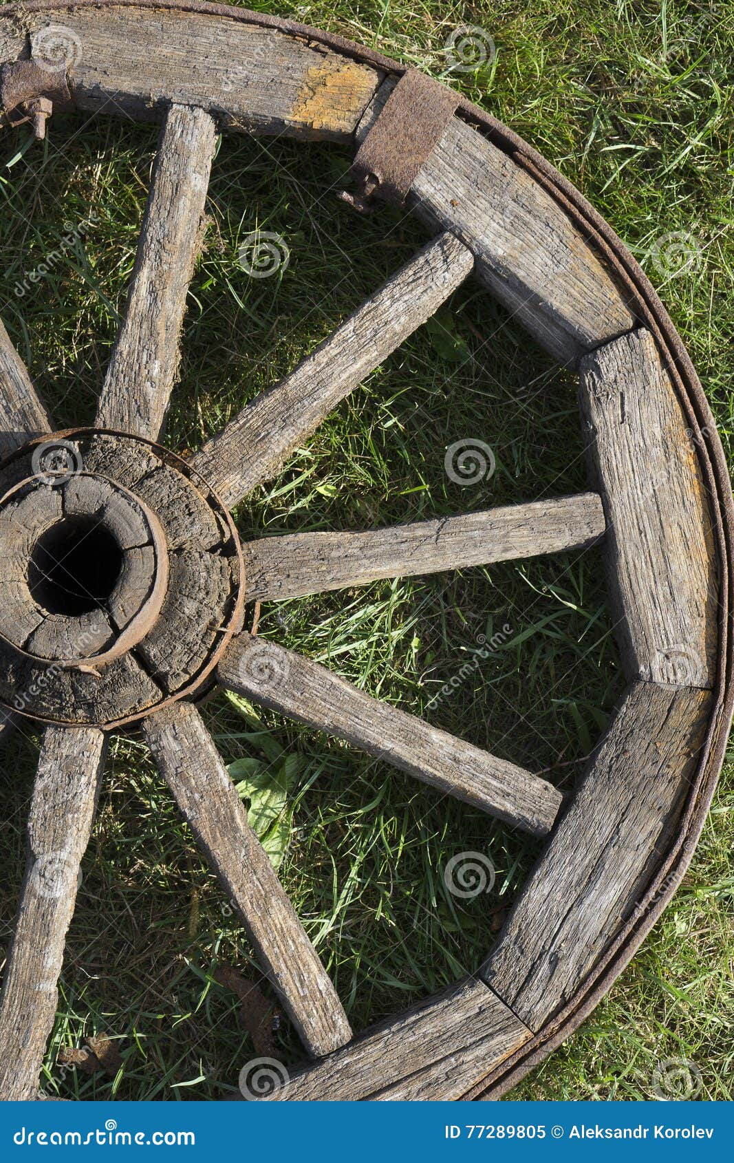 Wooden Wheel on a Background of Green Grass Stock Image - Image of ...