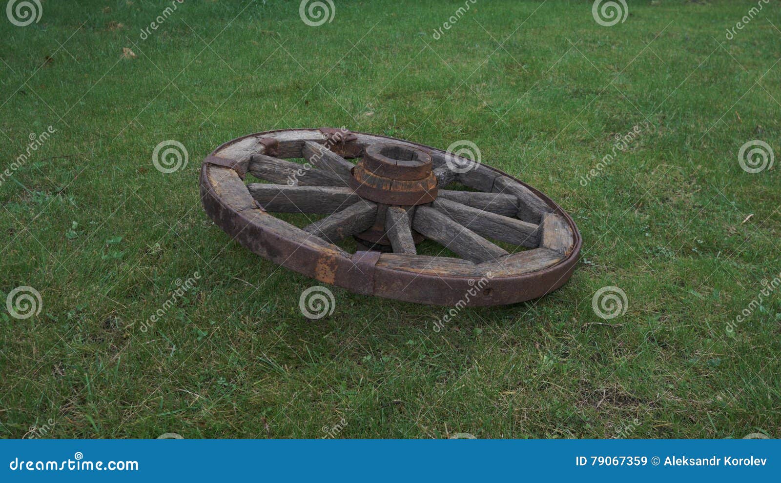 Wooden Wheel on a Background of Green Grass Stock Image - Image of ...