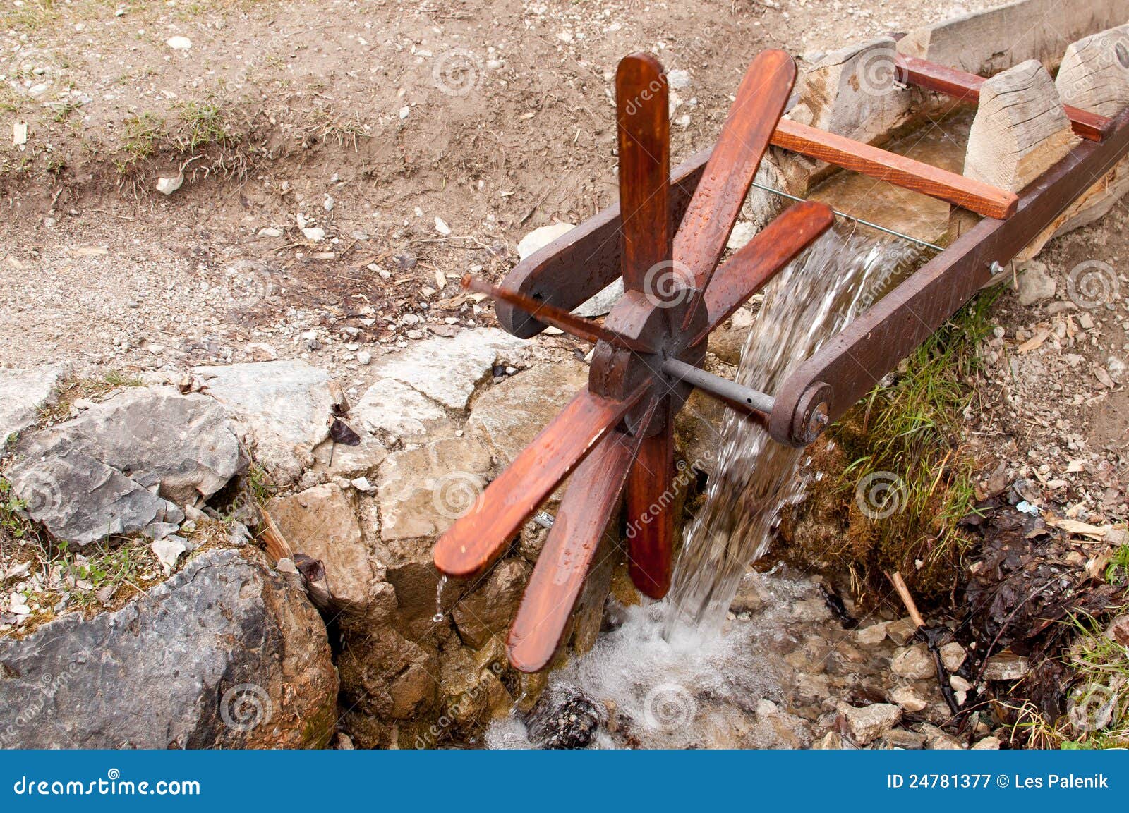 Wooden Wheel Turning in a Small Stream Stock Image - Image of creek ...