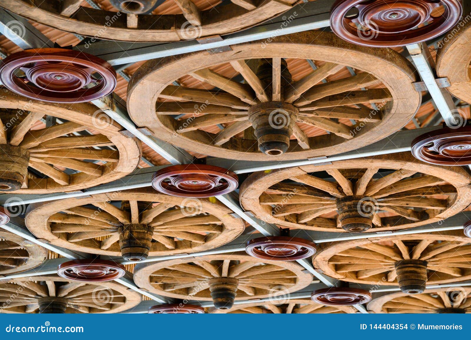 Wooden Wheels Design Holding on Ceiling Stock Photo - Image of chinese ...