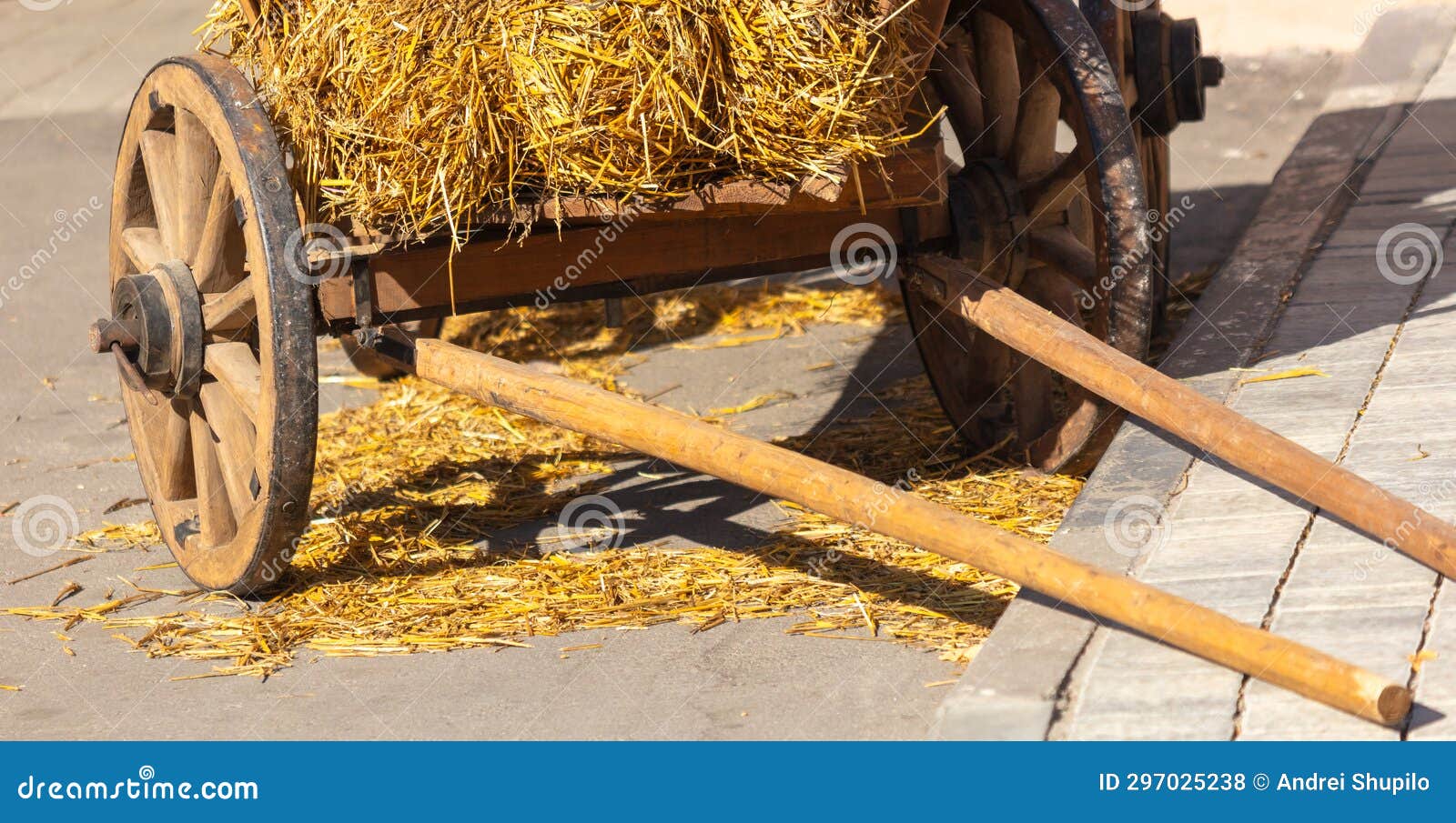 Wooden Wheels on an Old Wagon with Hay Stock Photo - Image of nature ...