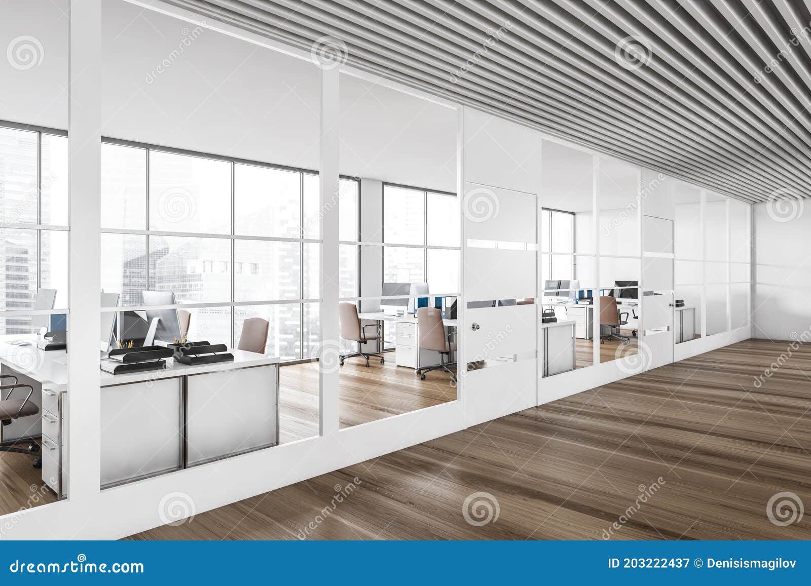 Wooden and White Office Hall Corner Stock Illustration - Illustration ...