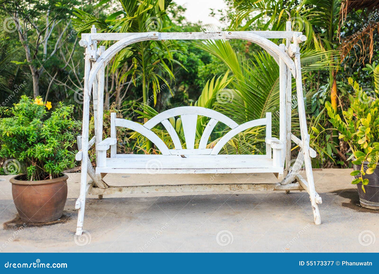 Wooden white Swing stock image. Image of outdoor, childhood - 55173377