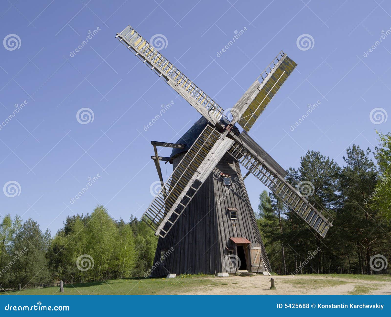 Wooden windmill stock photo. Image of clouds, kashubian - 5425688