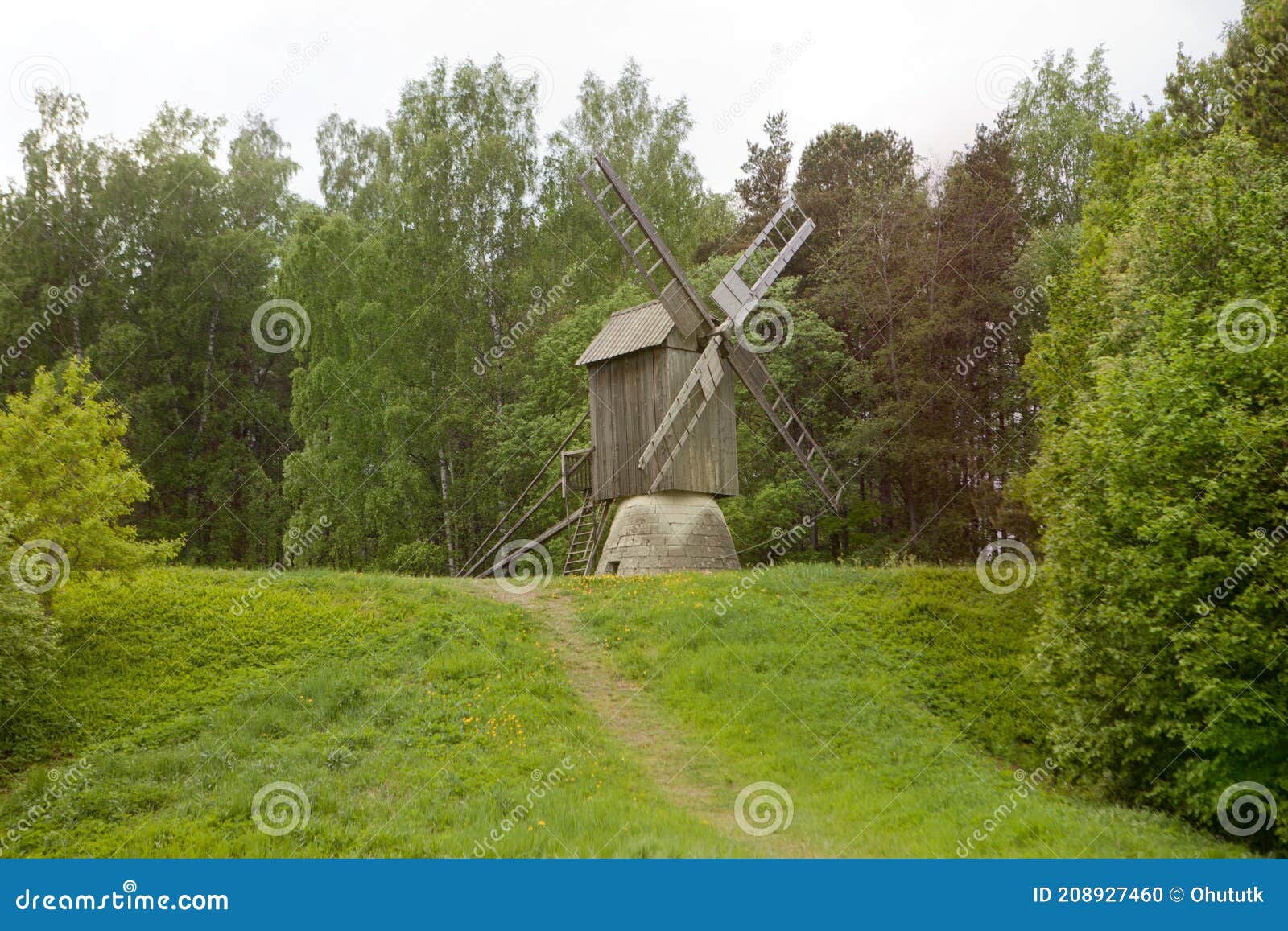 Wooden Windmill on Autumn Forest Hill. Timber Construction - Wildmill ...