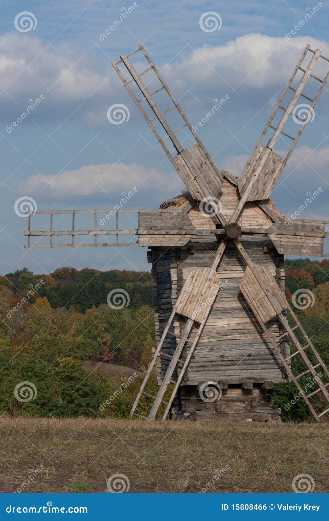 Wooden Windmill View From The Front Isolated On White Background ...