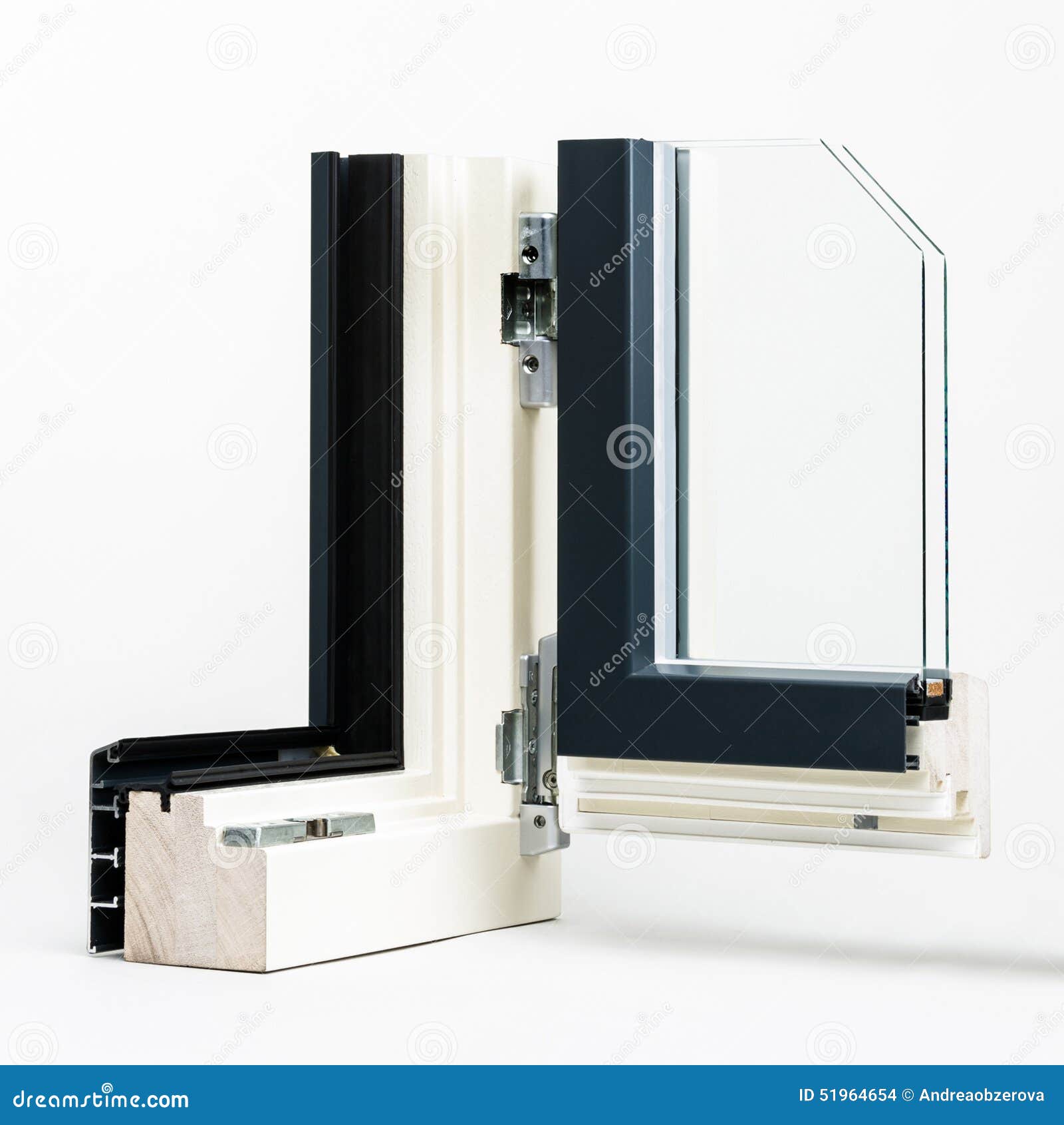 Wooden Window with Aluminium Wrap Sample, Isolated on White Background ...