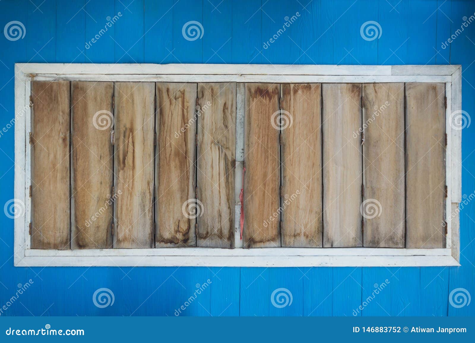 Wooden Window Classic on Blue Wall Stock Photo - Image of home, wooden ...