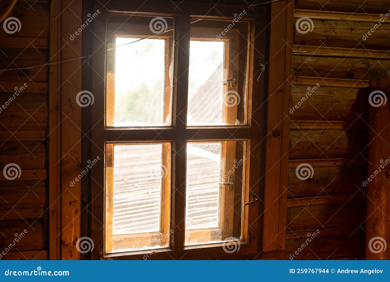 A Wooden Window in a Wall Made of Logs with White Background. Stock ...