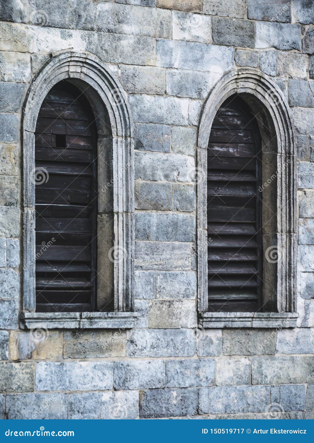 Wooden Windows in the Castle Wall Stock Image - Image of domestic, aged ...