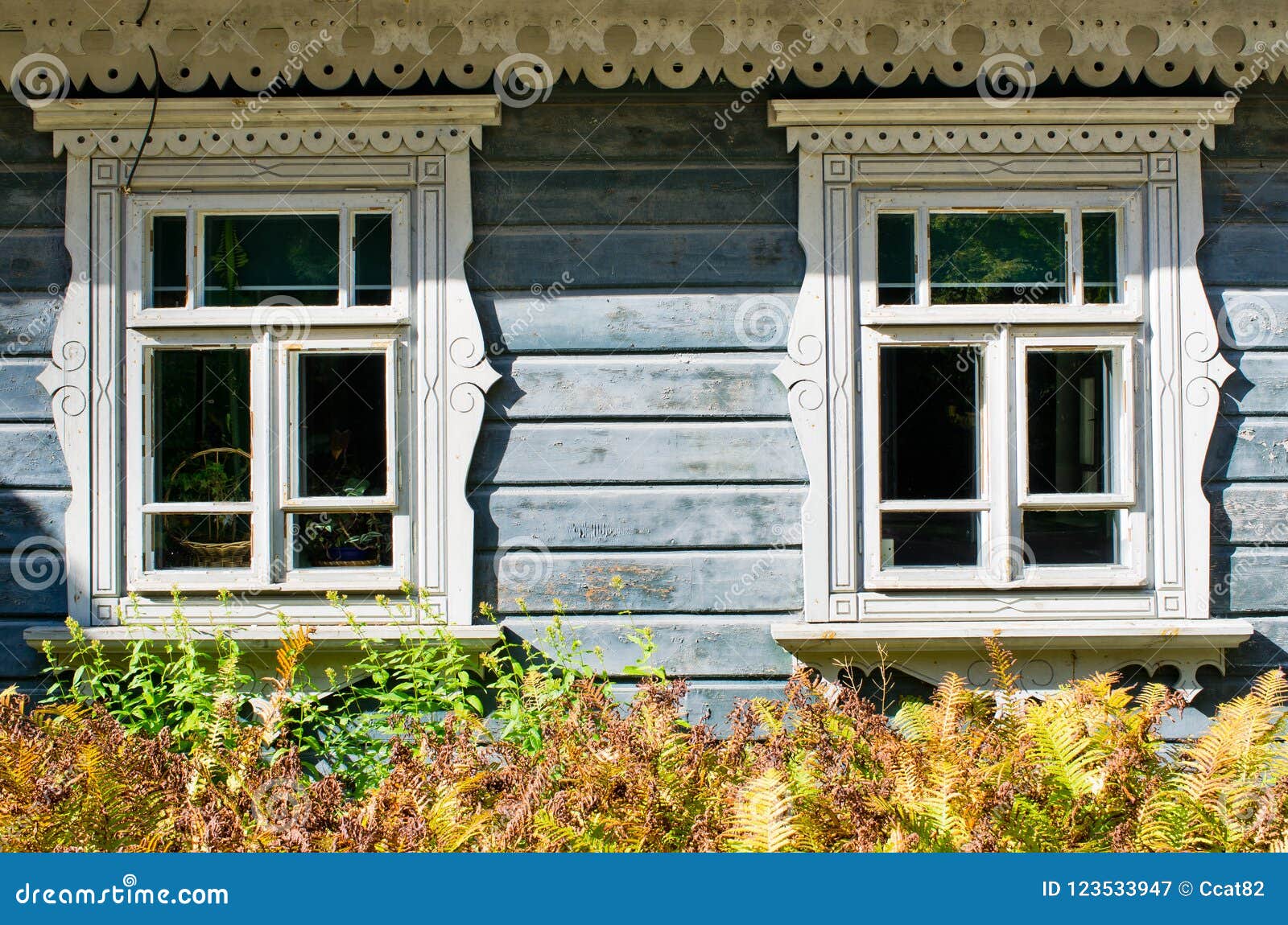 Wooden windows of cottage stock image. Image of frame - 123533947