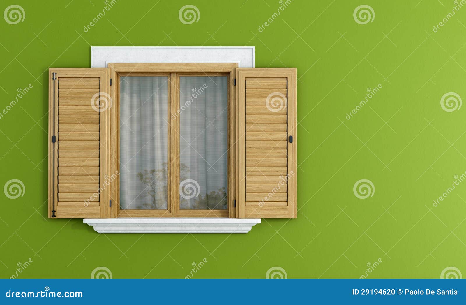 Wooden Windows on Green Wall Stock Illustration - Illustration of ...