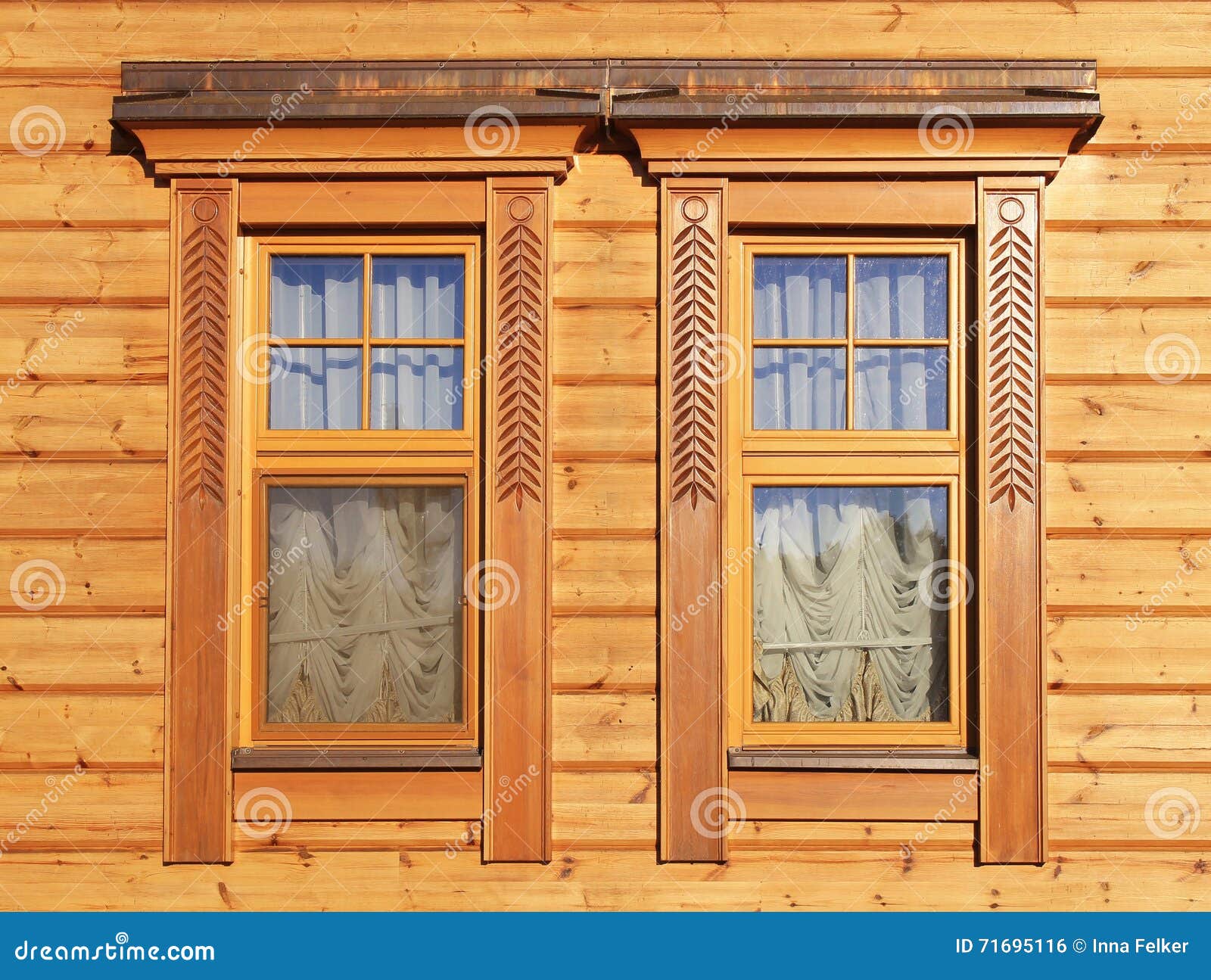 Wooden Windows in Paneled House Wall Stock Photo - Image of ...