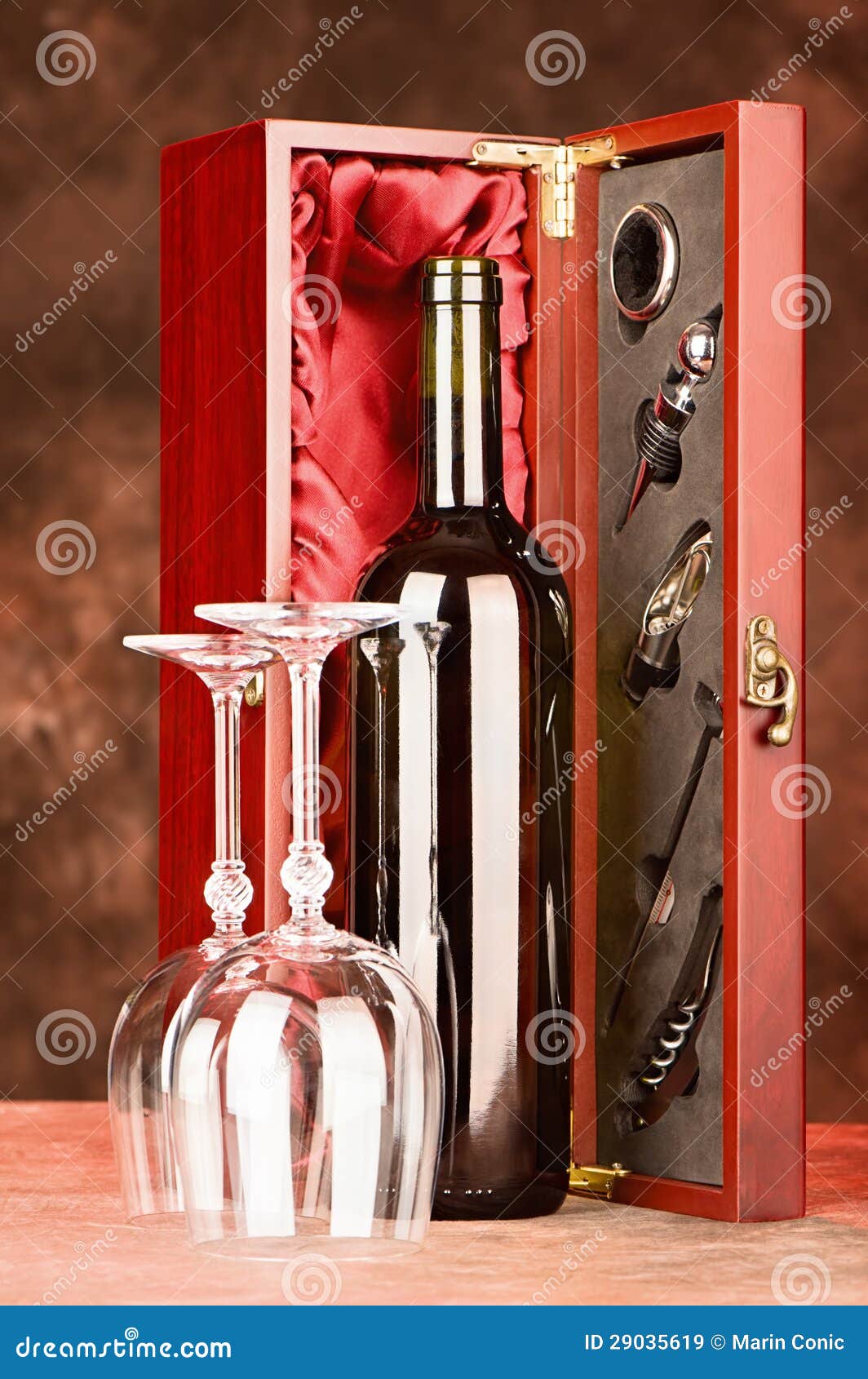Wooden Wine Case with Wine and Glasses Stock Image - Image of rural ...
