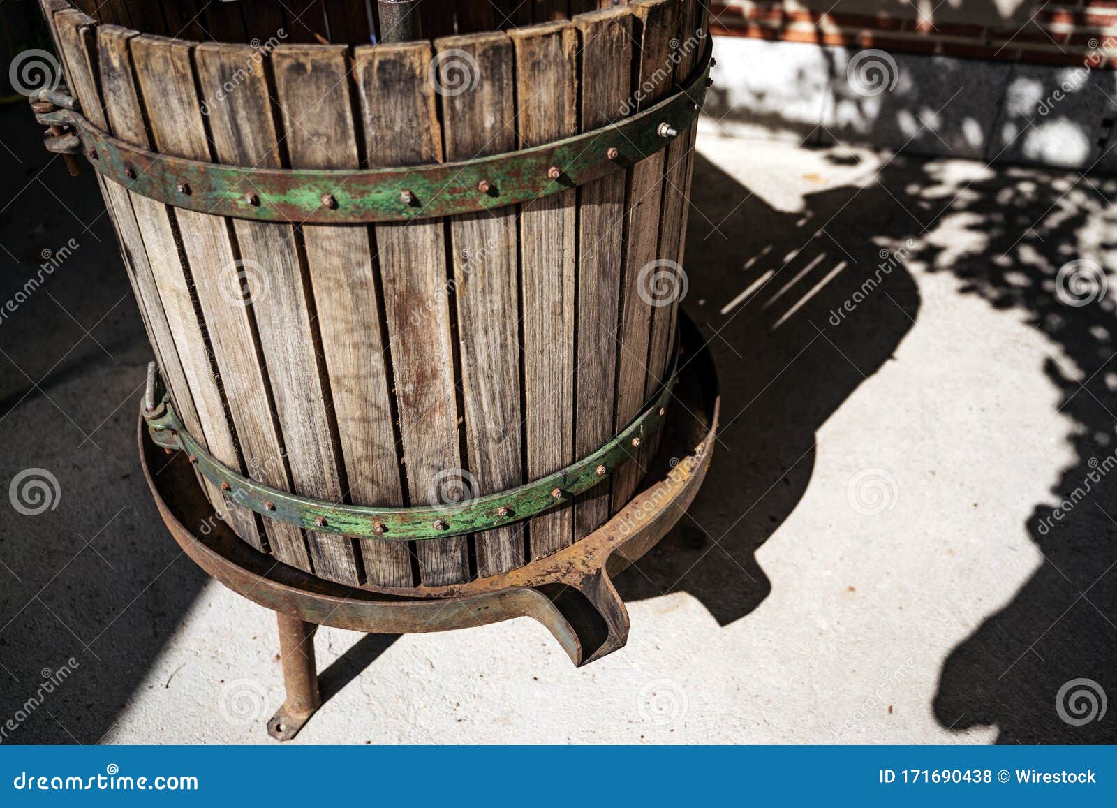 Wooden Wine Pressing Machine in the Process of Winemaking Stock Photo ...