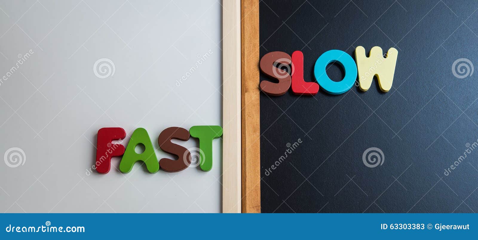 Wooden Word FAST and SLOW on Black Board and White Board Stock Image ...
