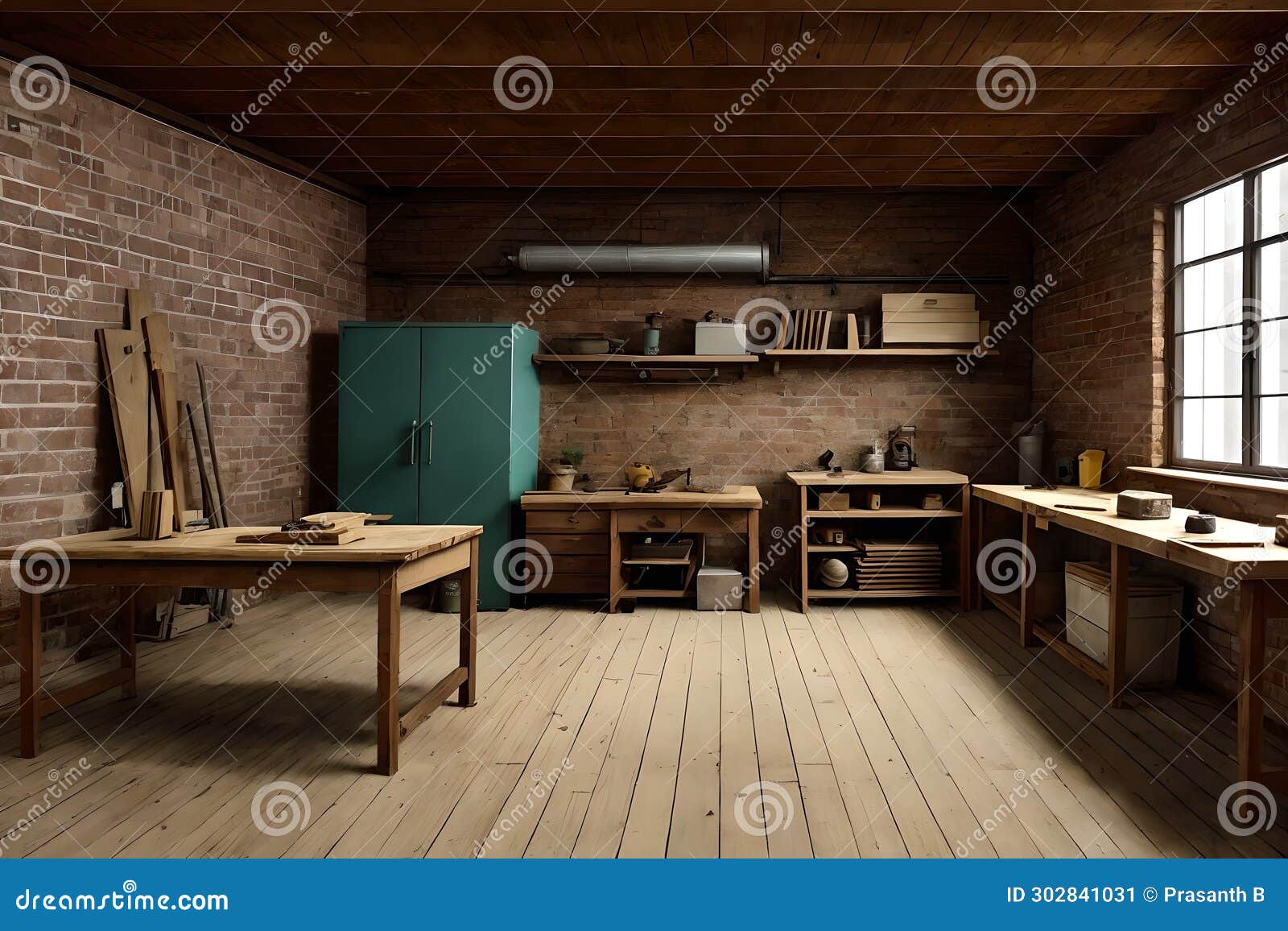 Wooden workbench room stock illustration. Illustration of house - 302841031