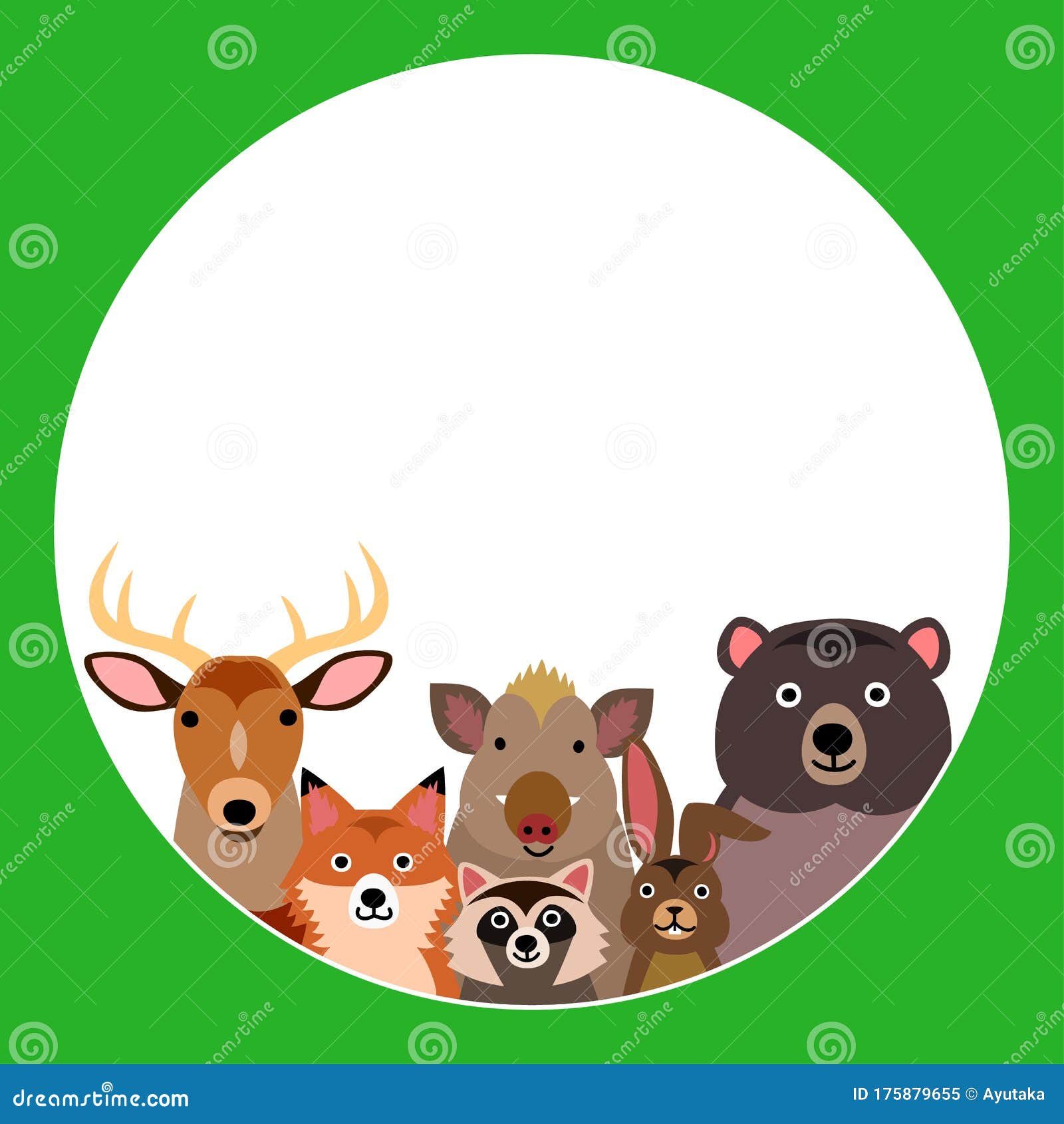 Woodland Animals in Round Frame Design Stock Vector - Illustration of ...