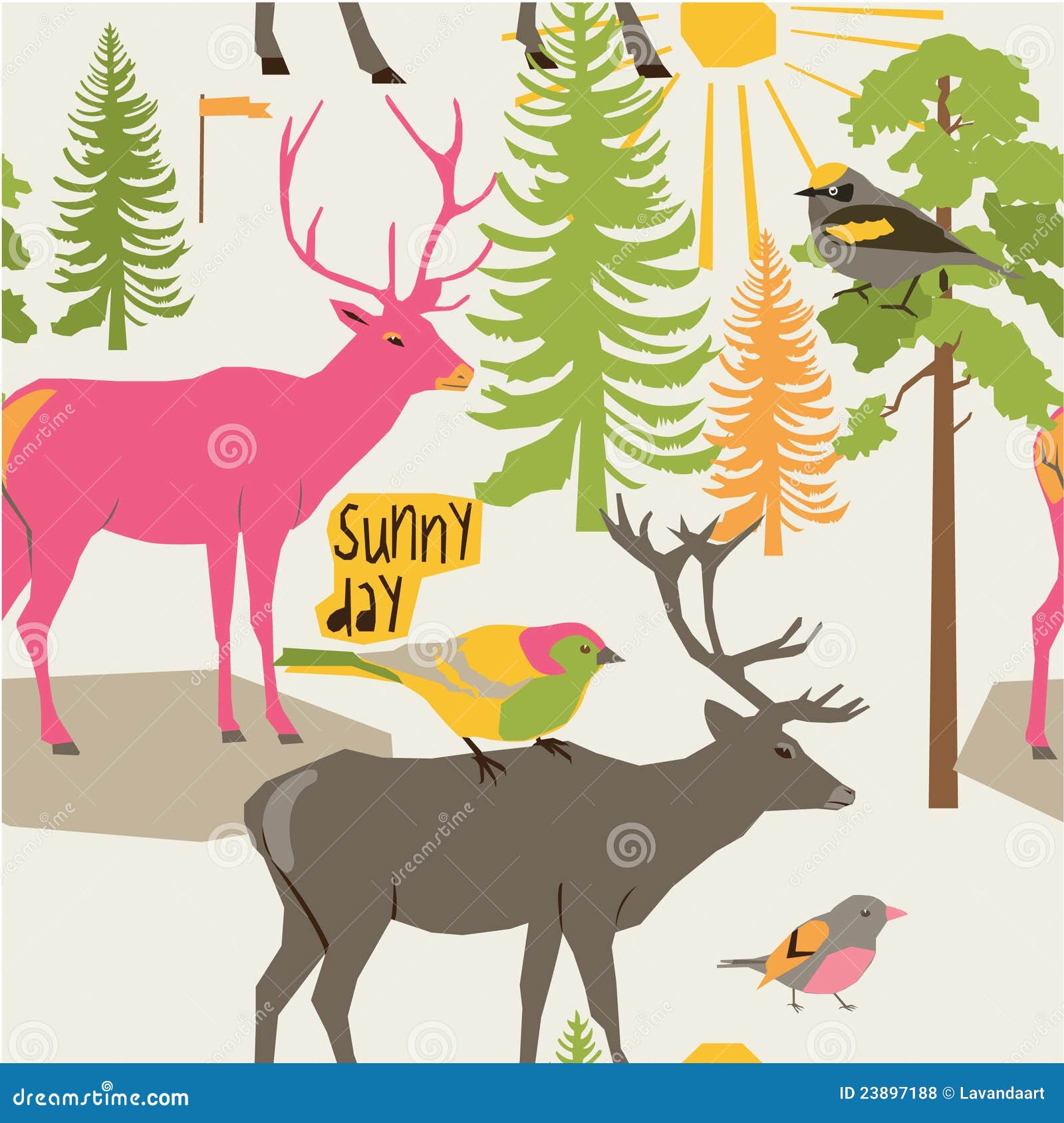 Woodland Animals on a Sunny Day Stock Illustration - Illustration of ...