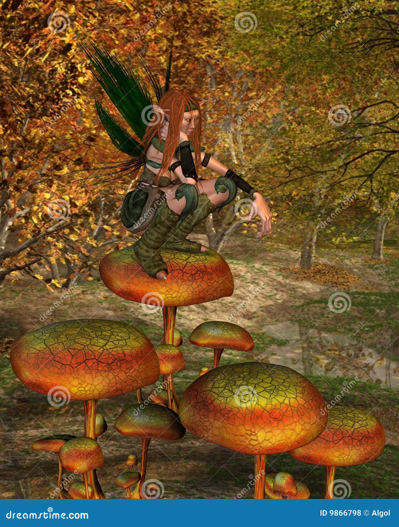 Woodland Sprite in an Autumn Forest - 2 Stock Illustration ...