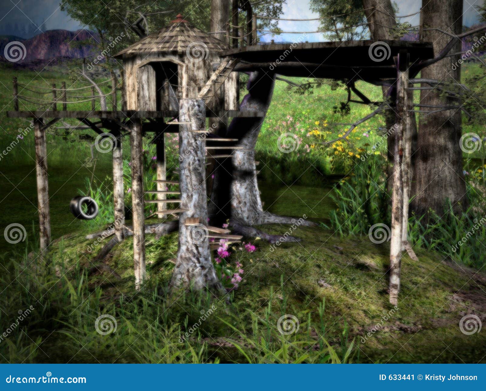 Woodland Treehouse stock image. Image of pines, brown, high - 633441