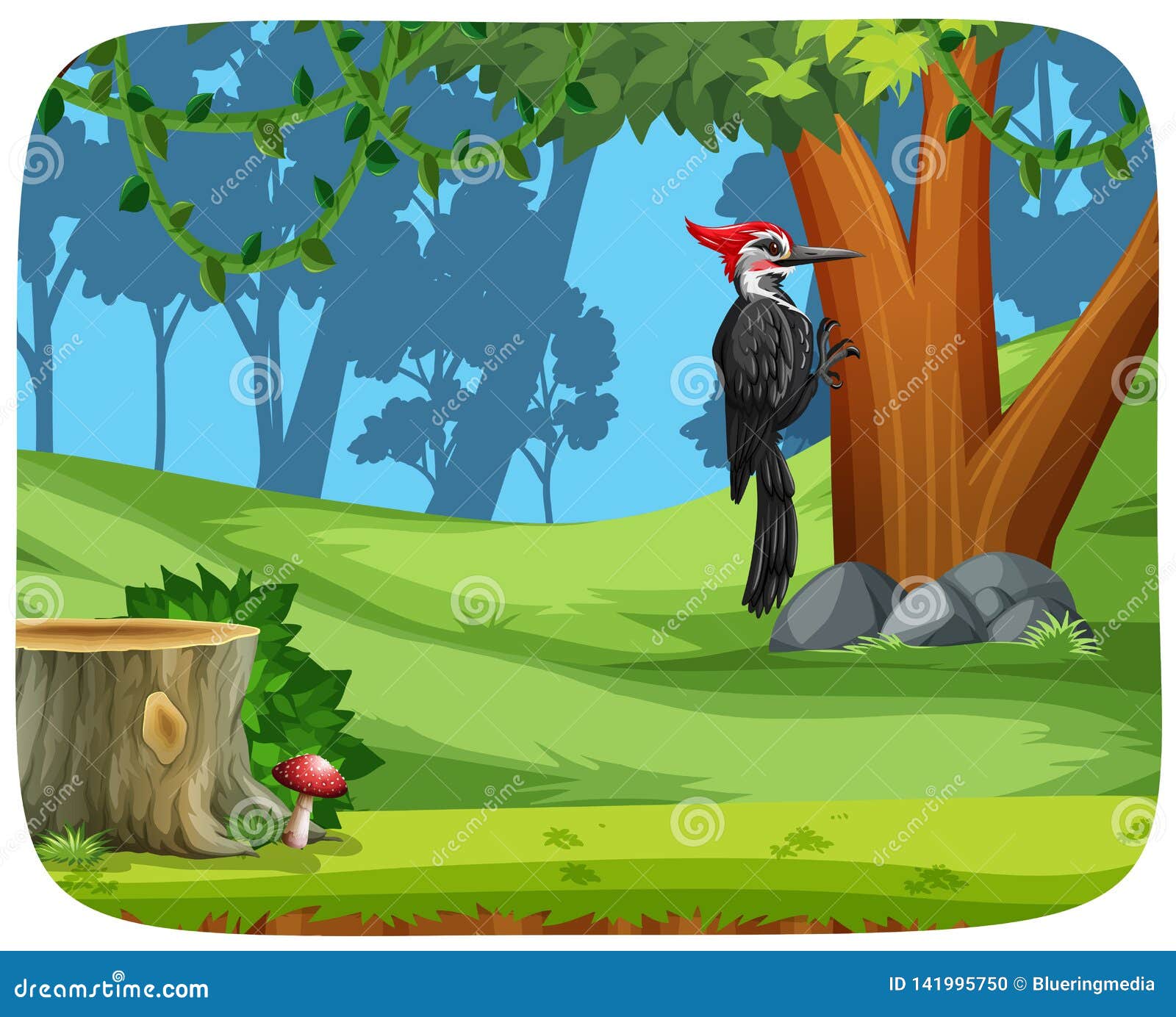 A Woodpecker Bird in Forest Stock Vector - Illustration of clipart ...
