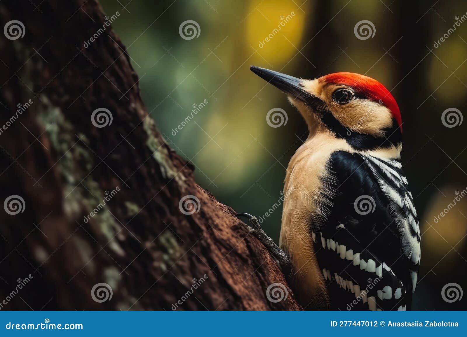 Woodpecker Bird Pecking on a Tree Trunk. Generative AI Stock Photo ...