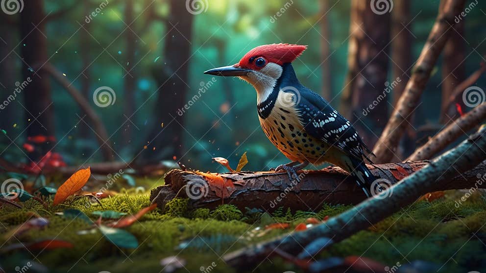 Woodpecker (Picus Martius) in the Forest Stock Illustration ...