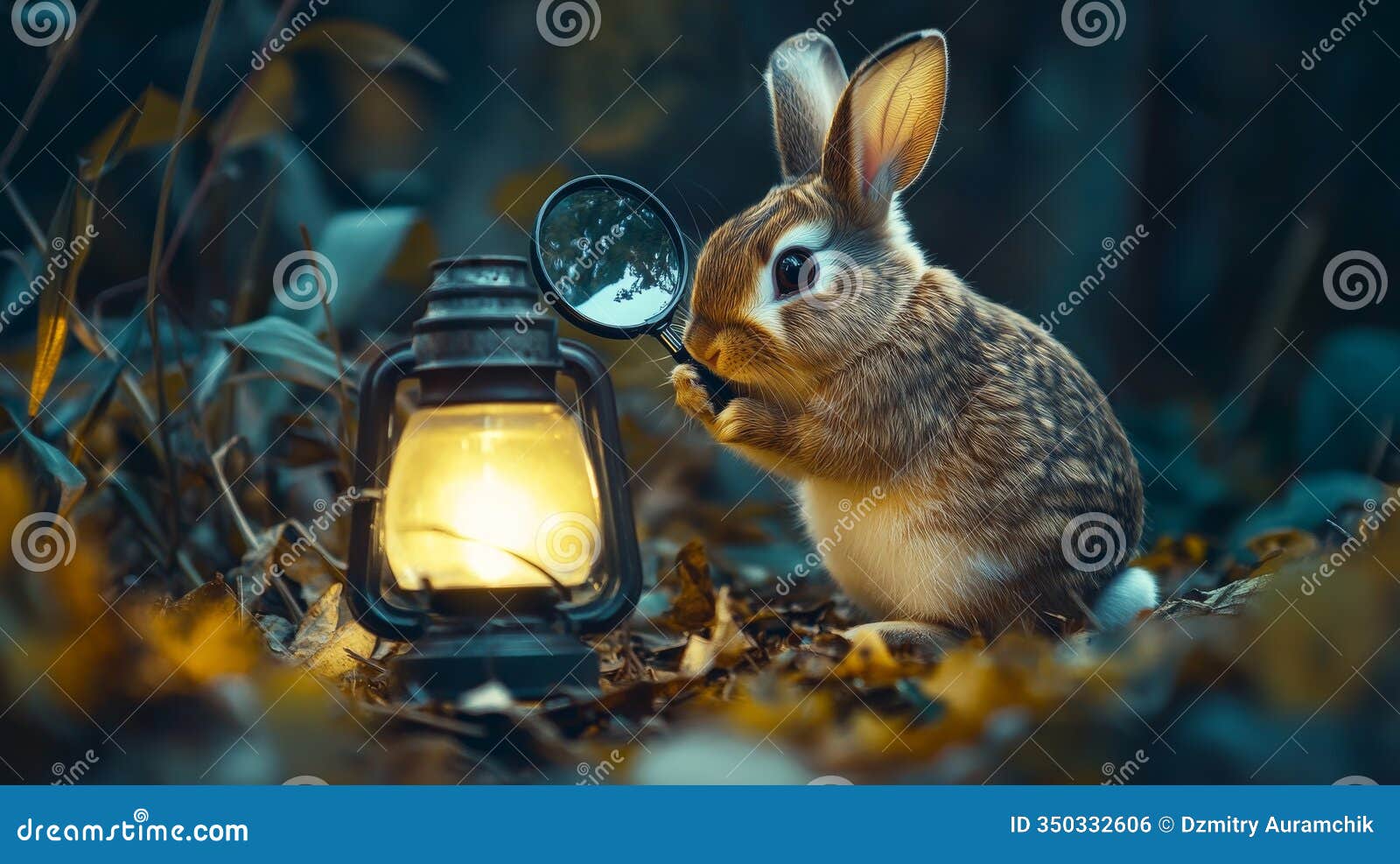 In the Woods, the Rabbit Detective Looks at Footprints through a ...
