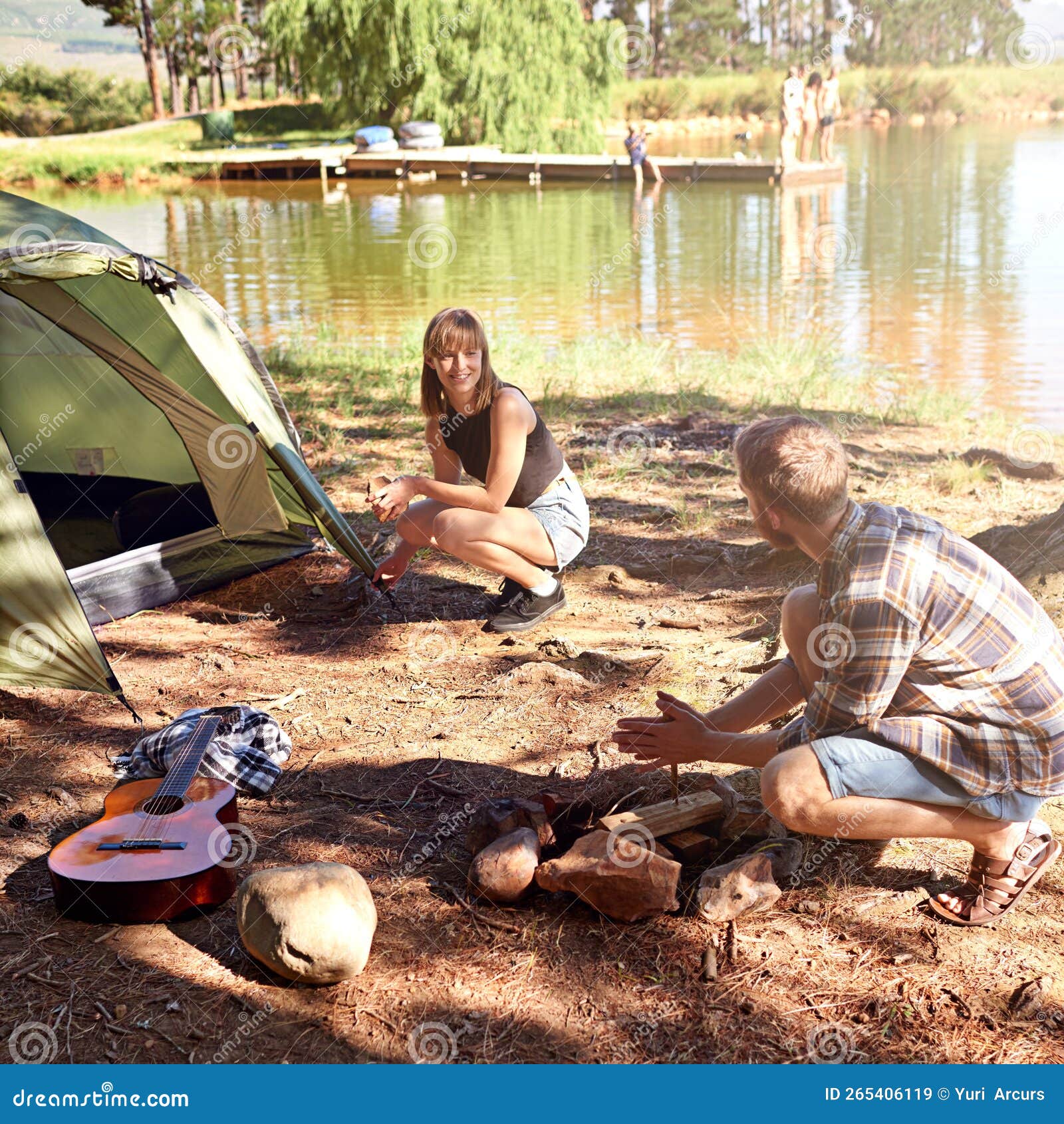 Into the Woods. a Young Couple on a Camping Trip Together. Stock Image ...