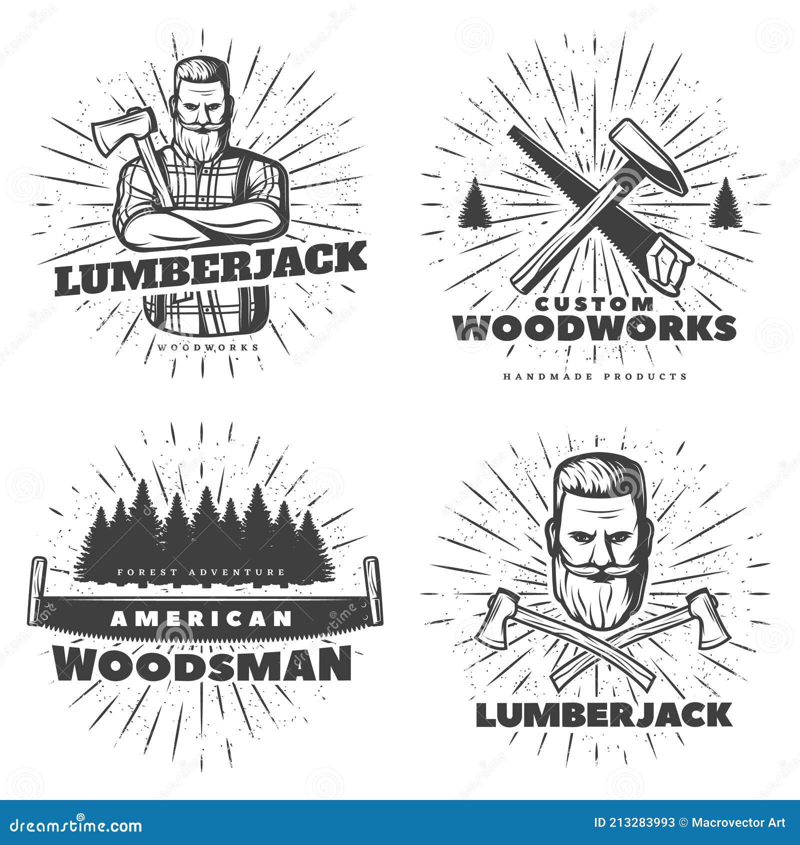 Woodsman Sunburst Emblem Designs Stock Vector - Illustration of hipster ...