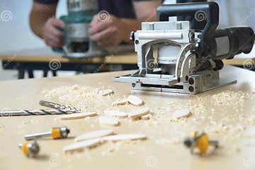 Woodwork Carpenter Hand Tools Router Shop Building Construction Stock ...
