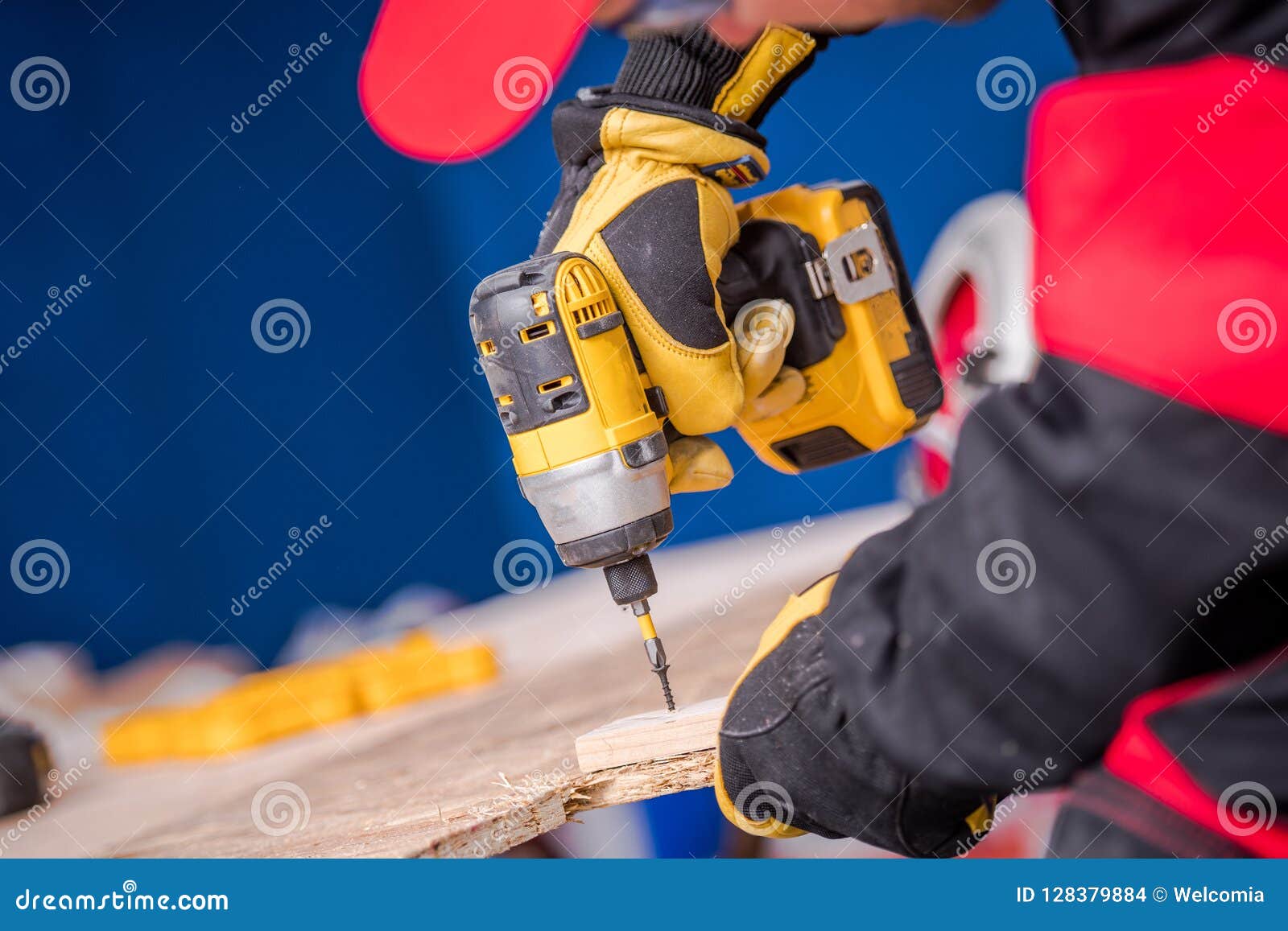 Woodwork with Drill Driver stock photo. Image of building - 128379884