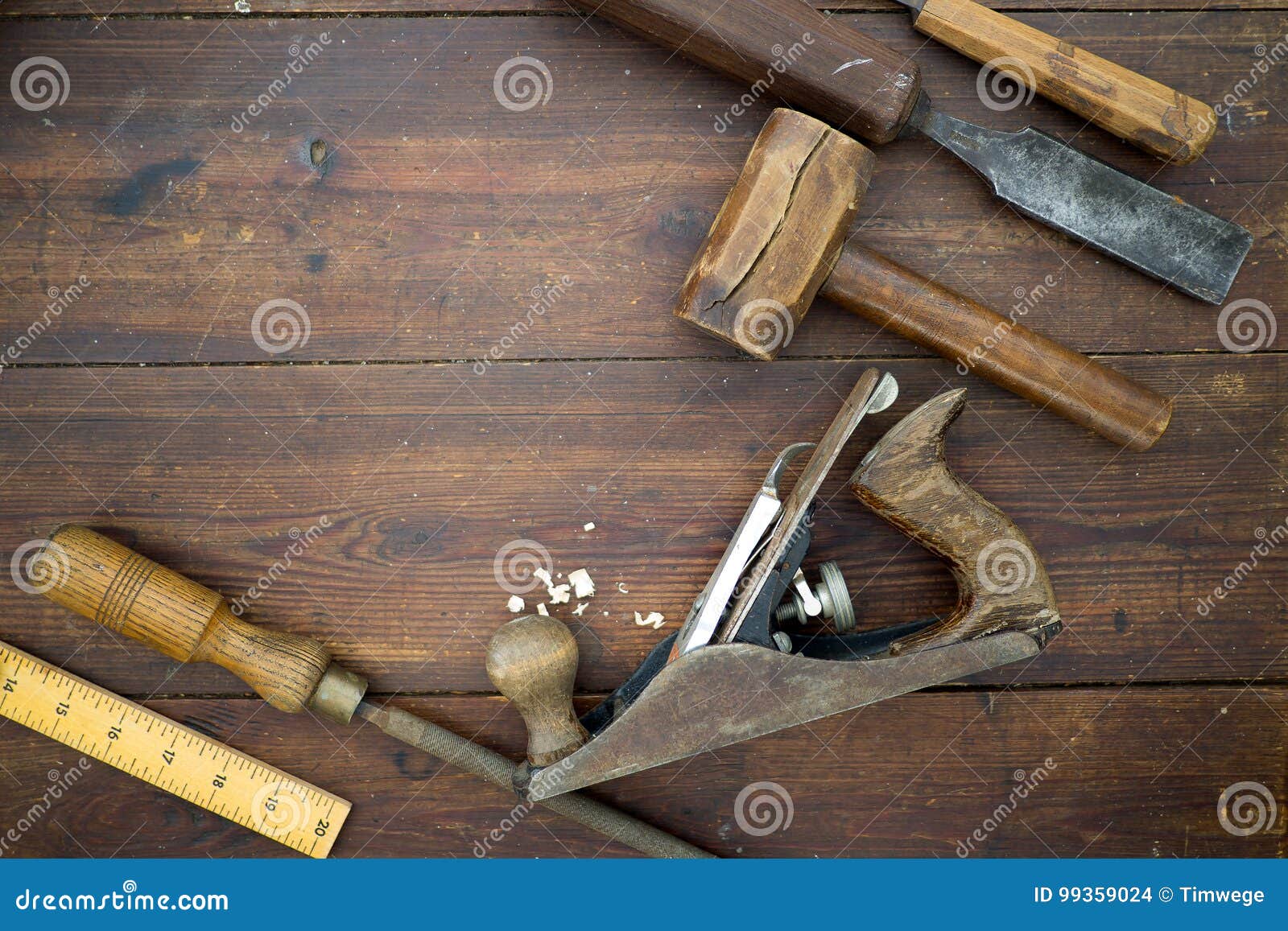Woodwork Tools on a Table, Flat Lay Overhead Stock Photo - Image of ...