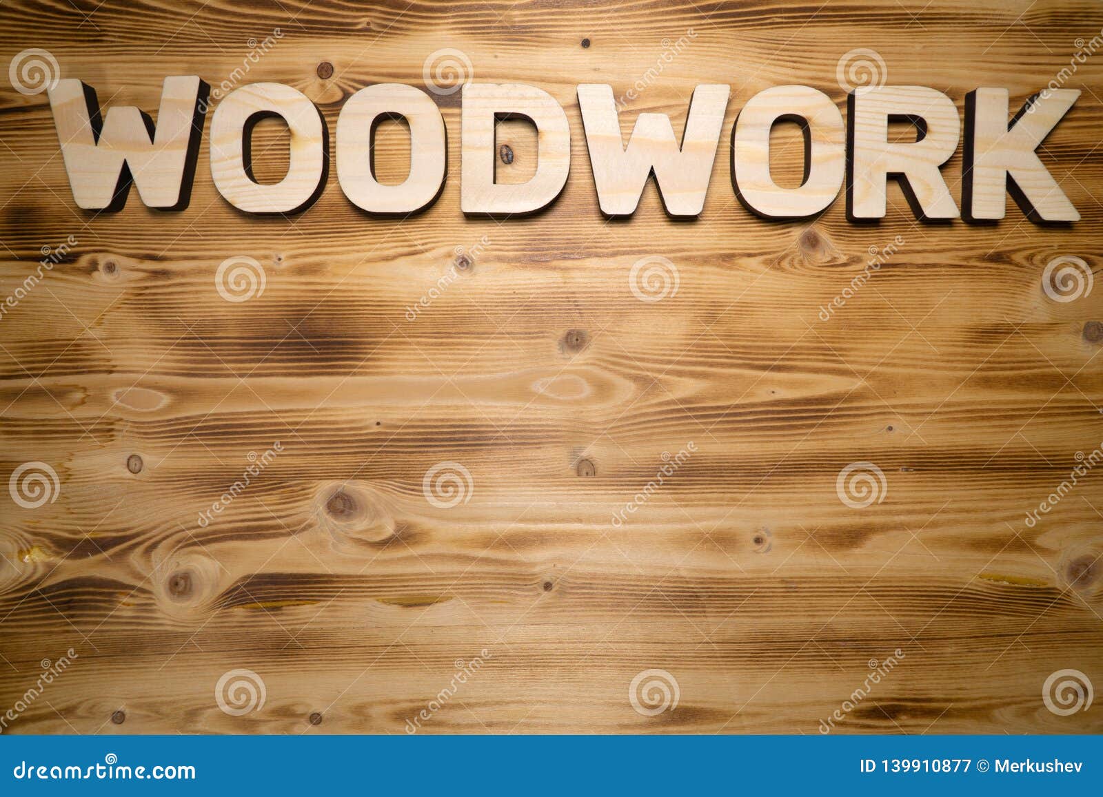 WOODWORK Word Made with Building Blocks on Wooden Board Stock Image ...