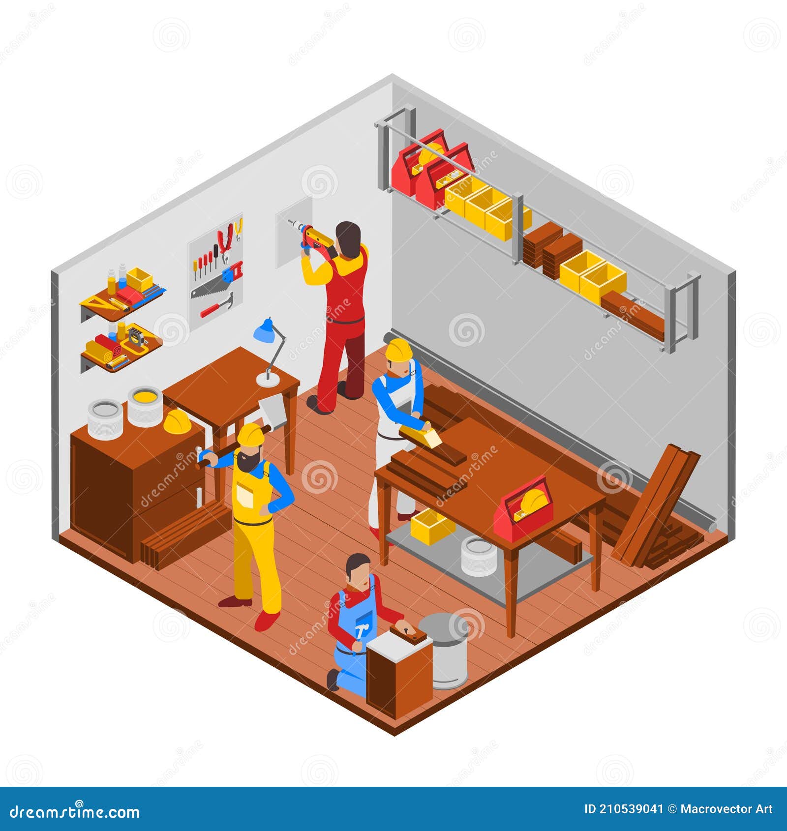 Woodwork Workshop Concept stock vector. Illustration of room - 210539041