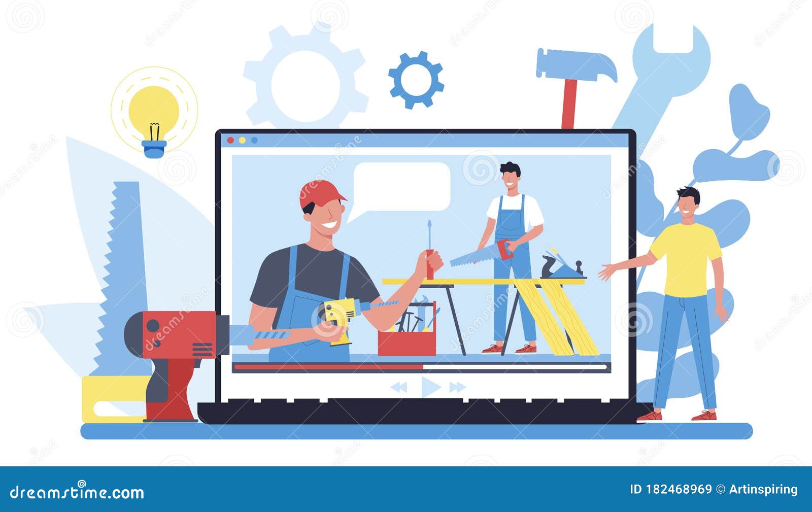 Woodworker or Carpenter Online Video Tutorial Platform. Builder Stock ...