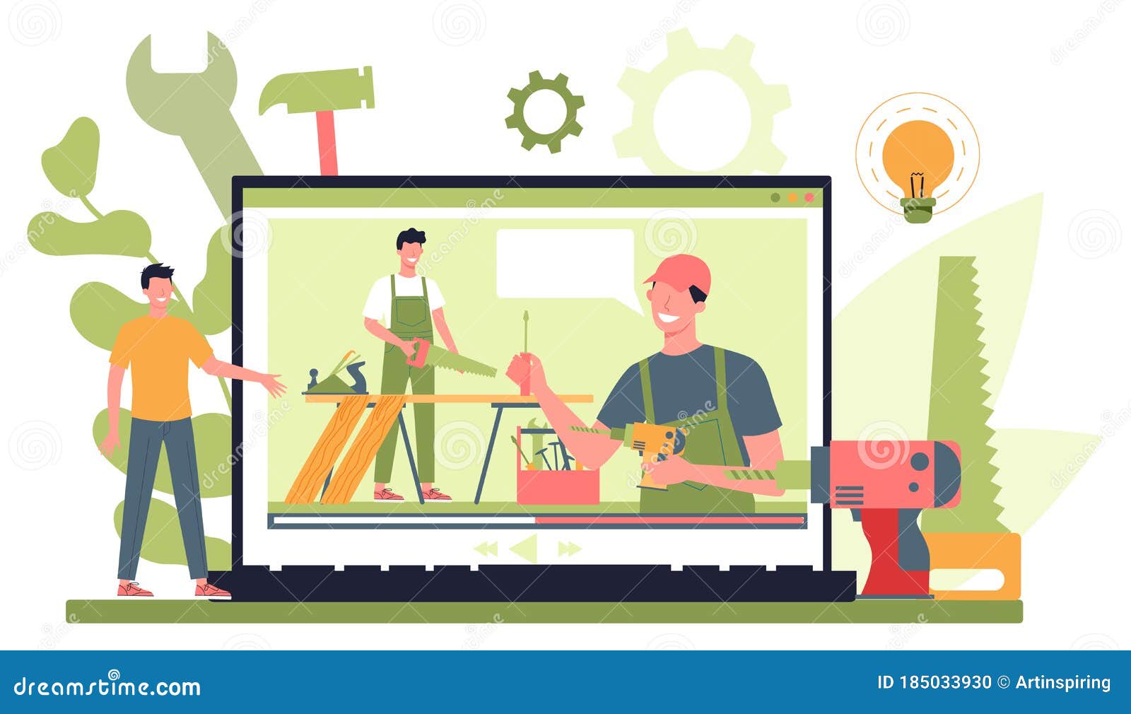 Woodworker or Carpenter Online Video Tutorial Platform. Builder Stock ...