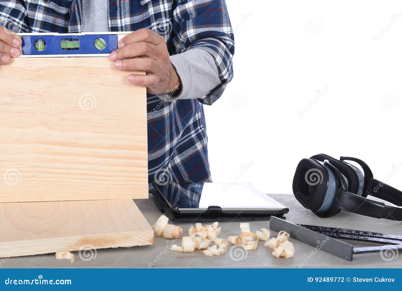 Woodworker Checking Level stock photo. Image of carpenter - 92489772
