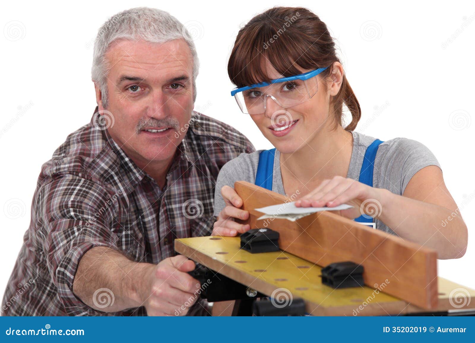 Woodworker and Female Apprentice Stock Image - Image of grain, lumber ...