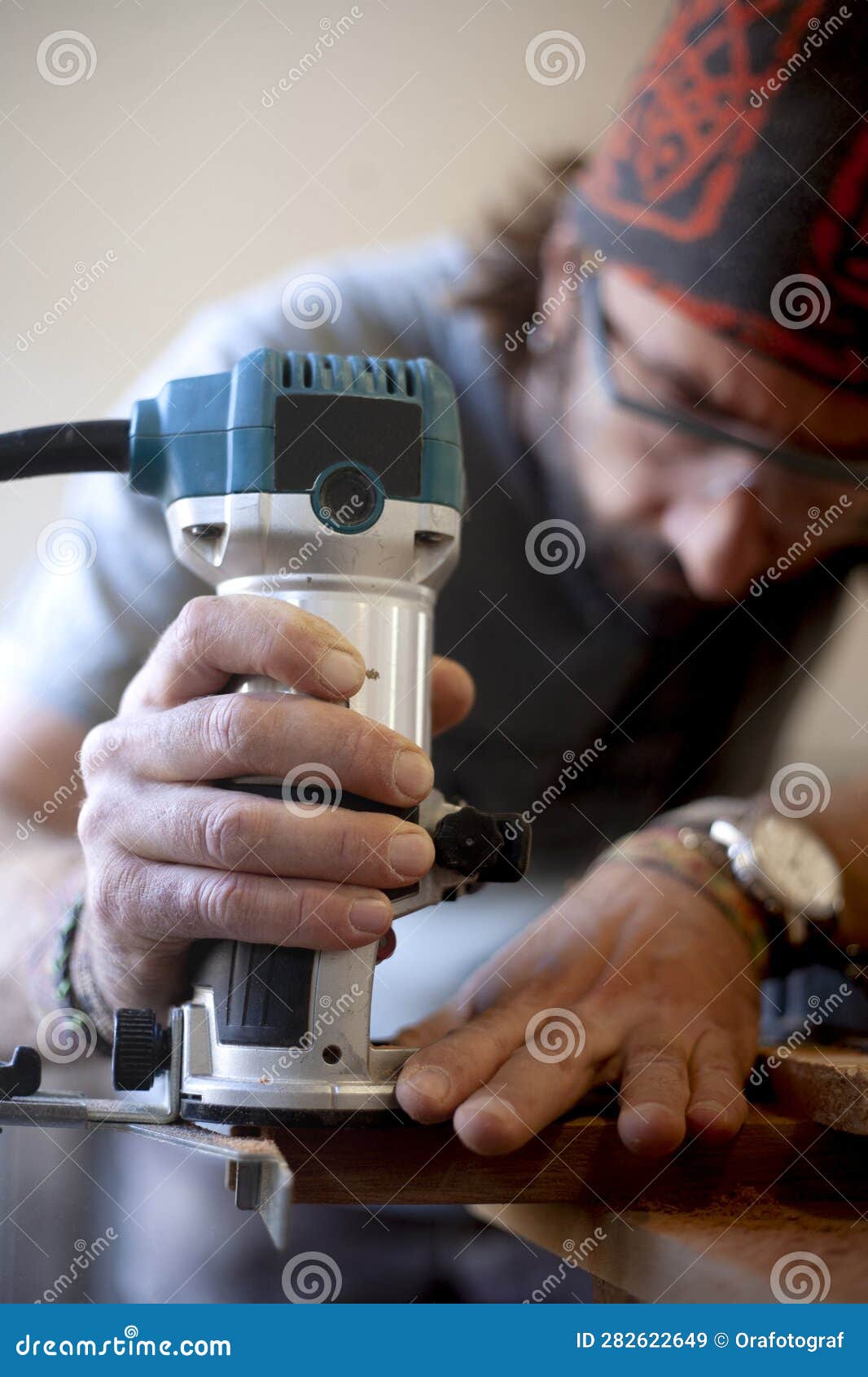 Woodworker Using a Router for Woodworking Stock Image - Image of beat ...