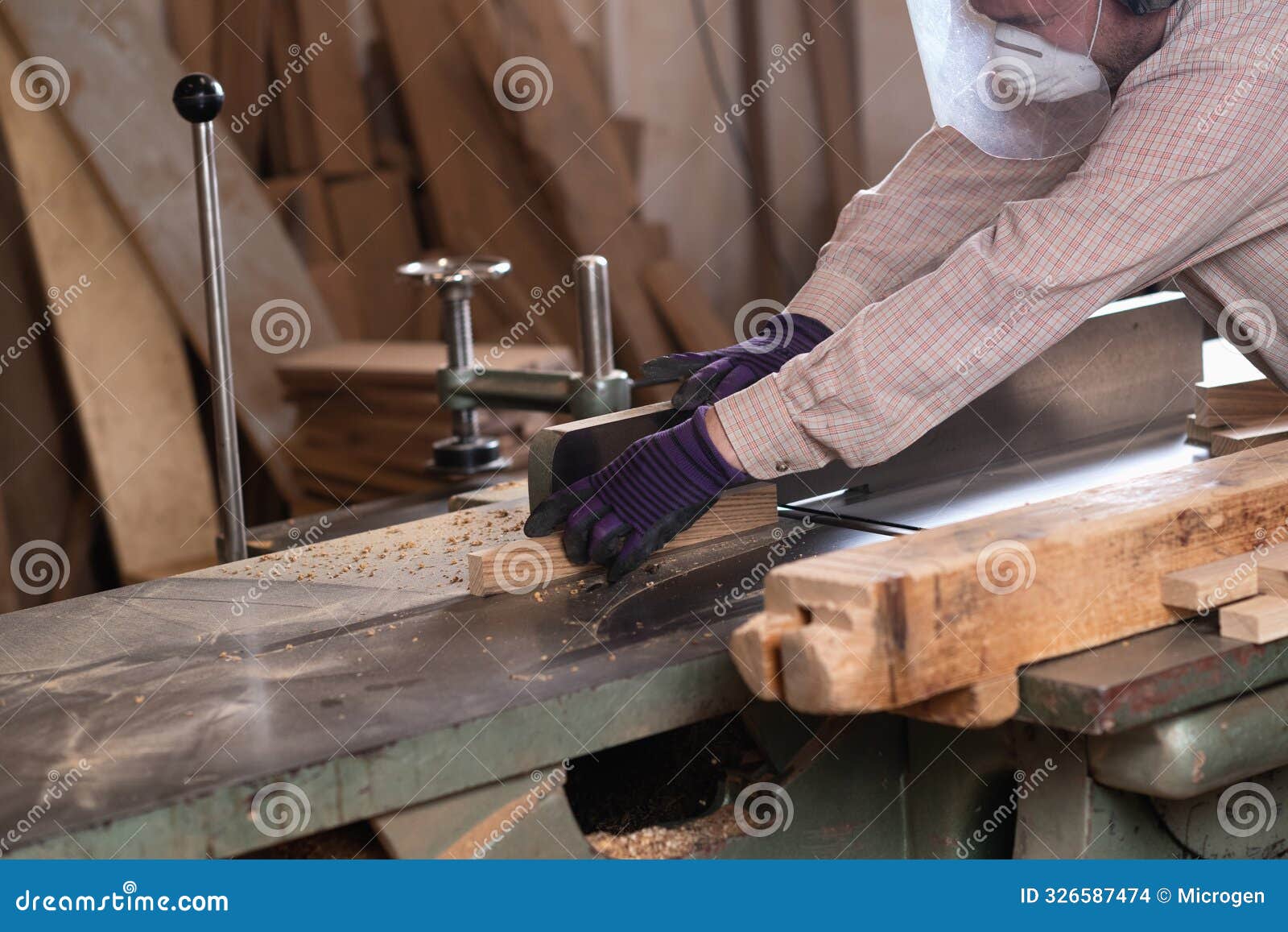 Woodworking Carpenter Using Thickness Planer Machine in Carpentry ...