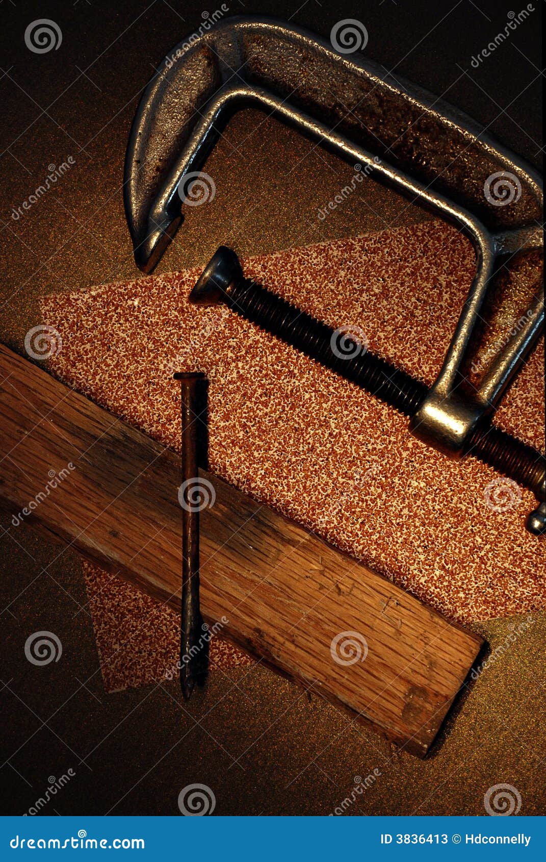 Woodworking Clamp and Nails Stock Image - Image of background, tool ...