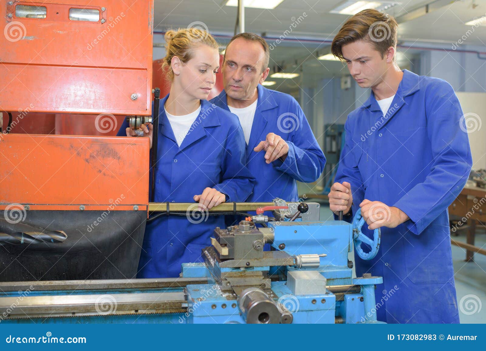 Woodworking Class and Teacher Machine Operation Apprentice Stock Image ...