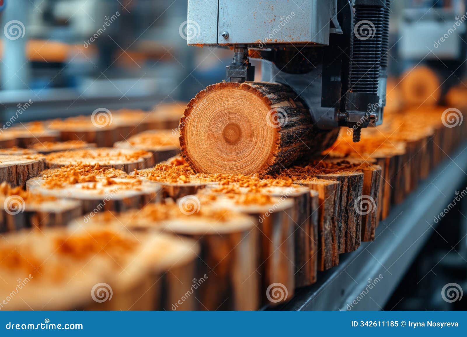 Woodworking Machine Processing Several Logs on Conveyor Belt in Factory. Generated by AI Stock ...