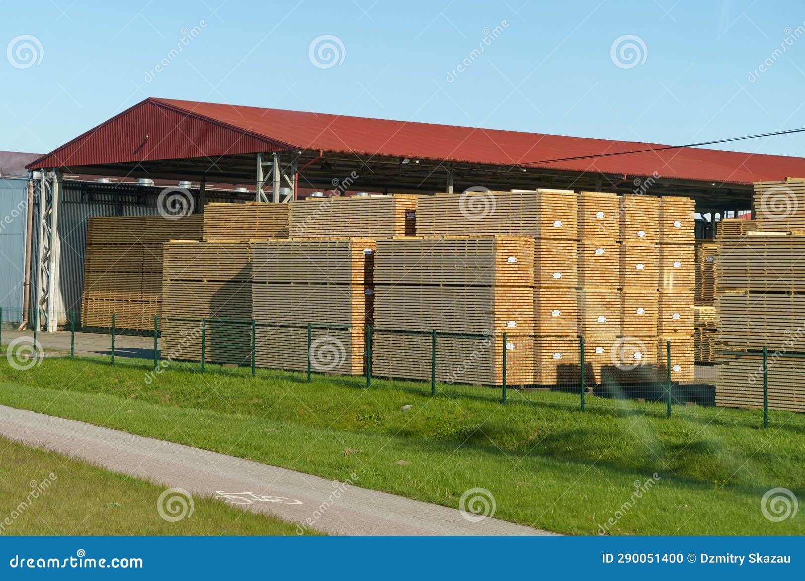 Woodworking Plant. Stacked Lumber in a Warehouse Stock Photo - Image of ...