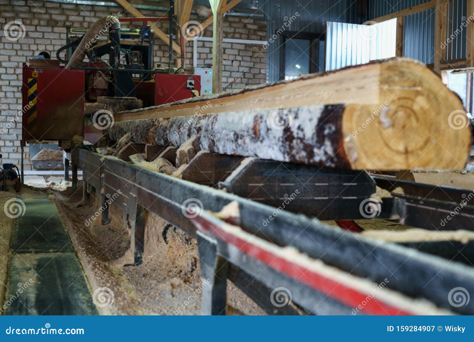 Woodworking Shop. Image of Log on Machine Stock Image - Image of ...
