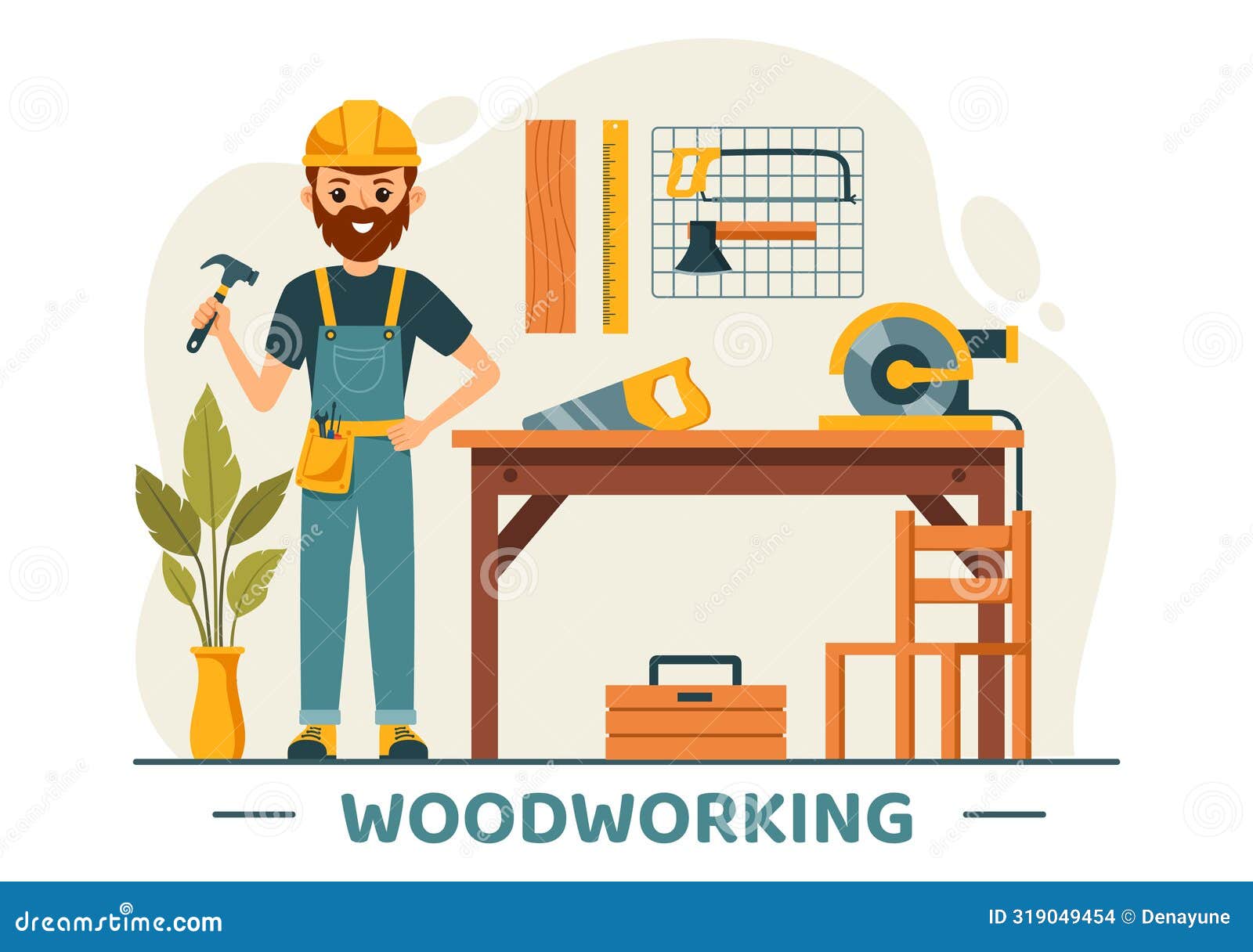 Woodworking Vector Illustration Featuring Modern Craftsmen and Workers ...